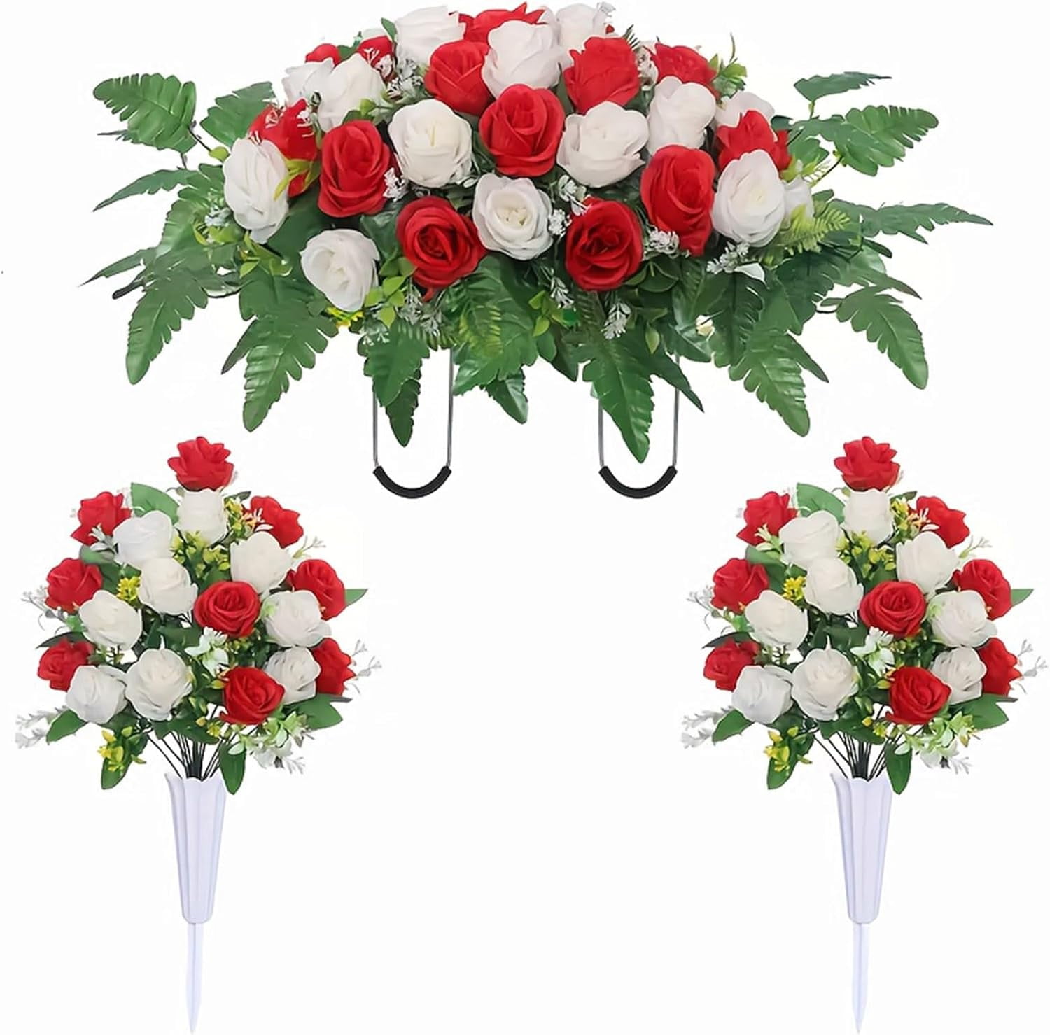 3 Pcs Artificial Cemetery Flower Saddles, Rose Headstone Flower Saddle ...