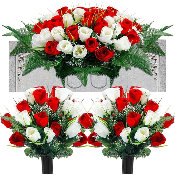 3 Pcs Artificial Cemetery Flower Set with Vases and Saddle for ...