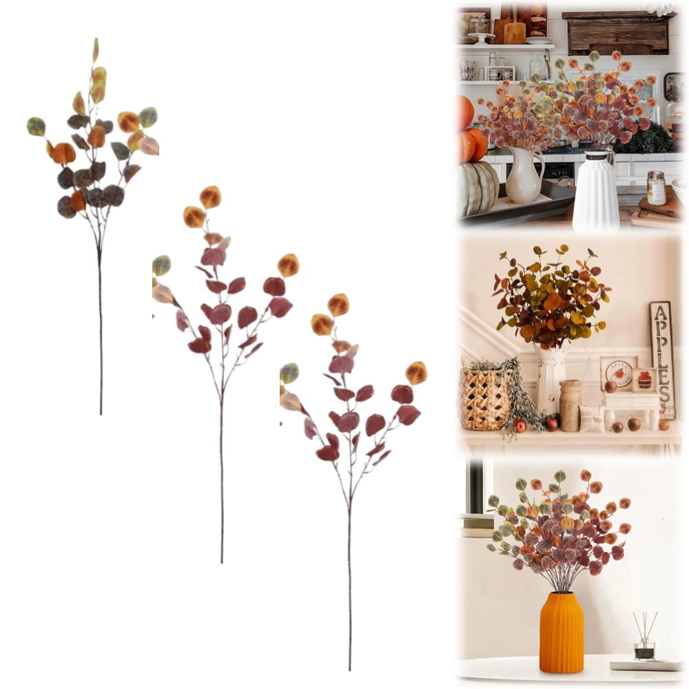 3 Pcs Artificial Fall Eucalyptus Leaves Greenery Stems Plants for Home ...