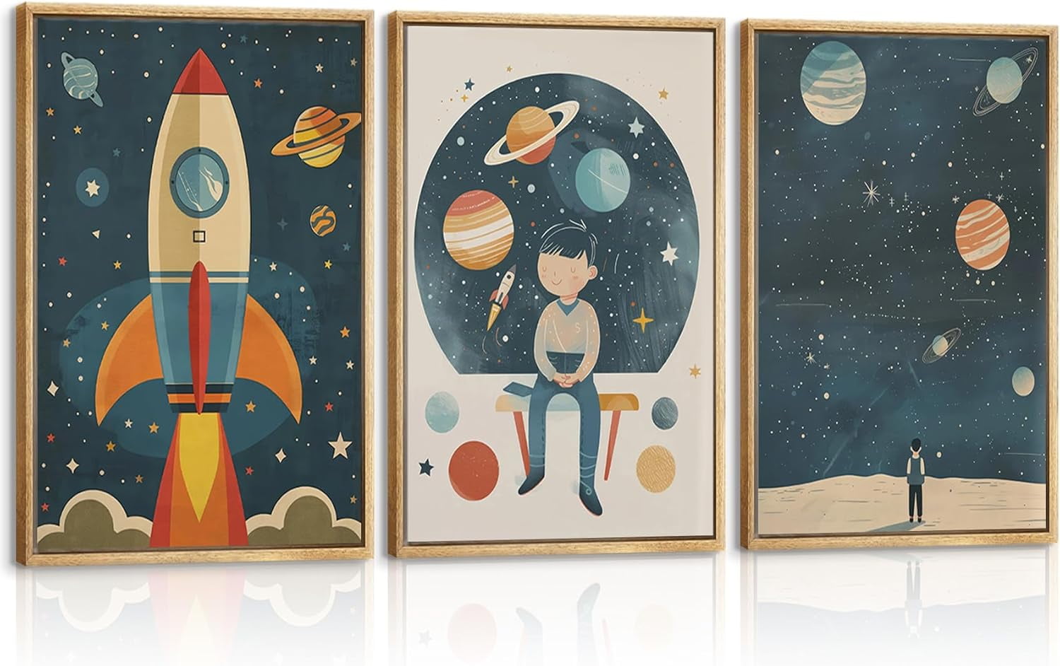 3 Pcs Astronaut Wall Art Whimsical In Space Prints Nursery Space ...