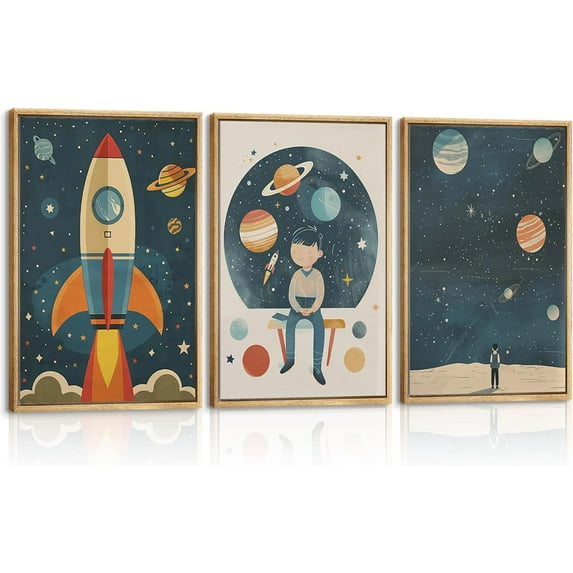 3 Pcs Astronaut Wall Art Whimsical In Space Prints Nursery Space ...