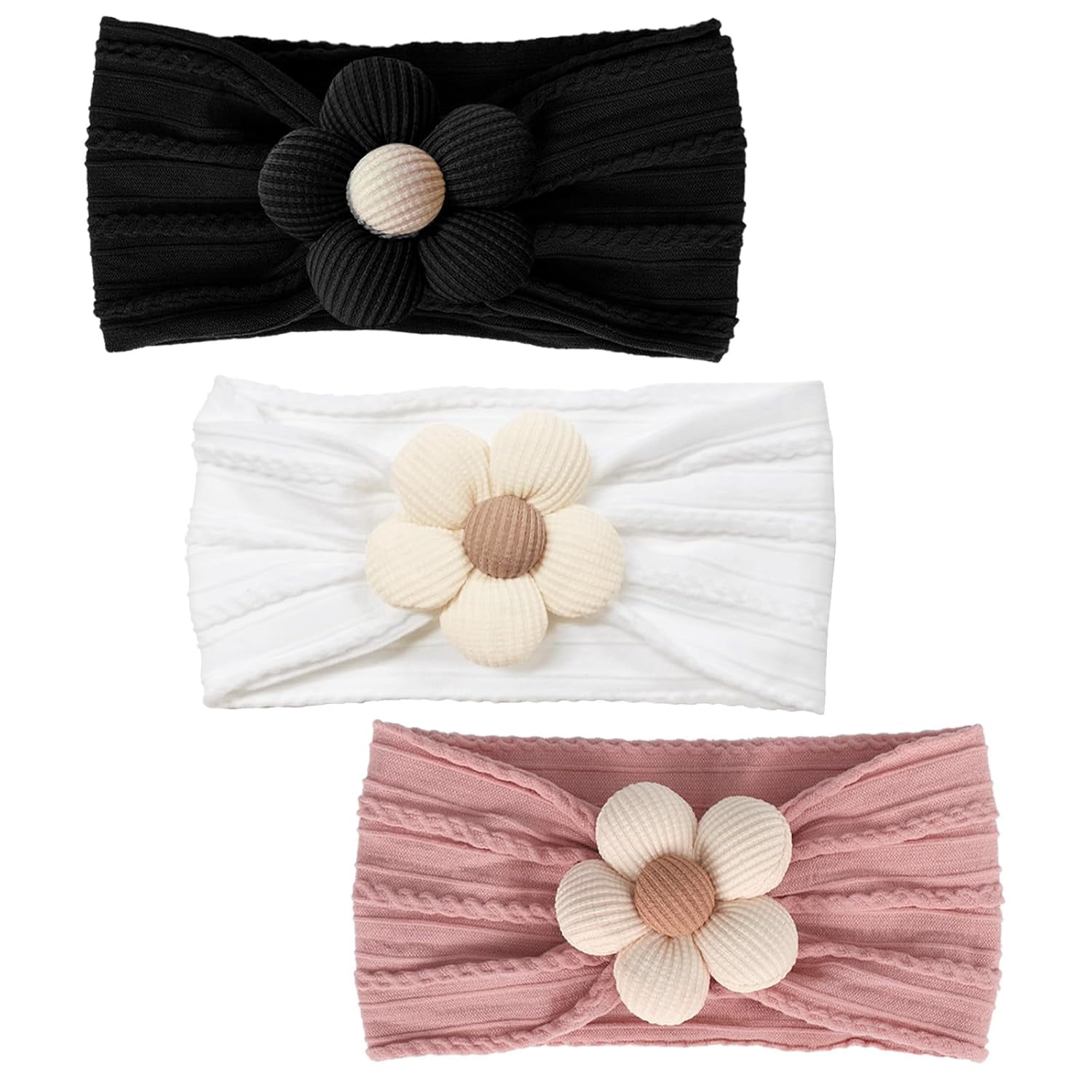 3 Pcs Baby Flower Headbands Baby Girls Nylon Headband Soft Hairbands ...