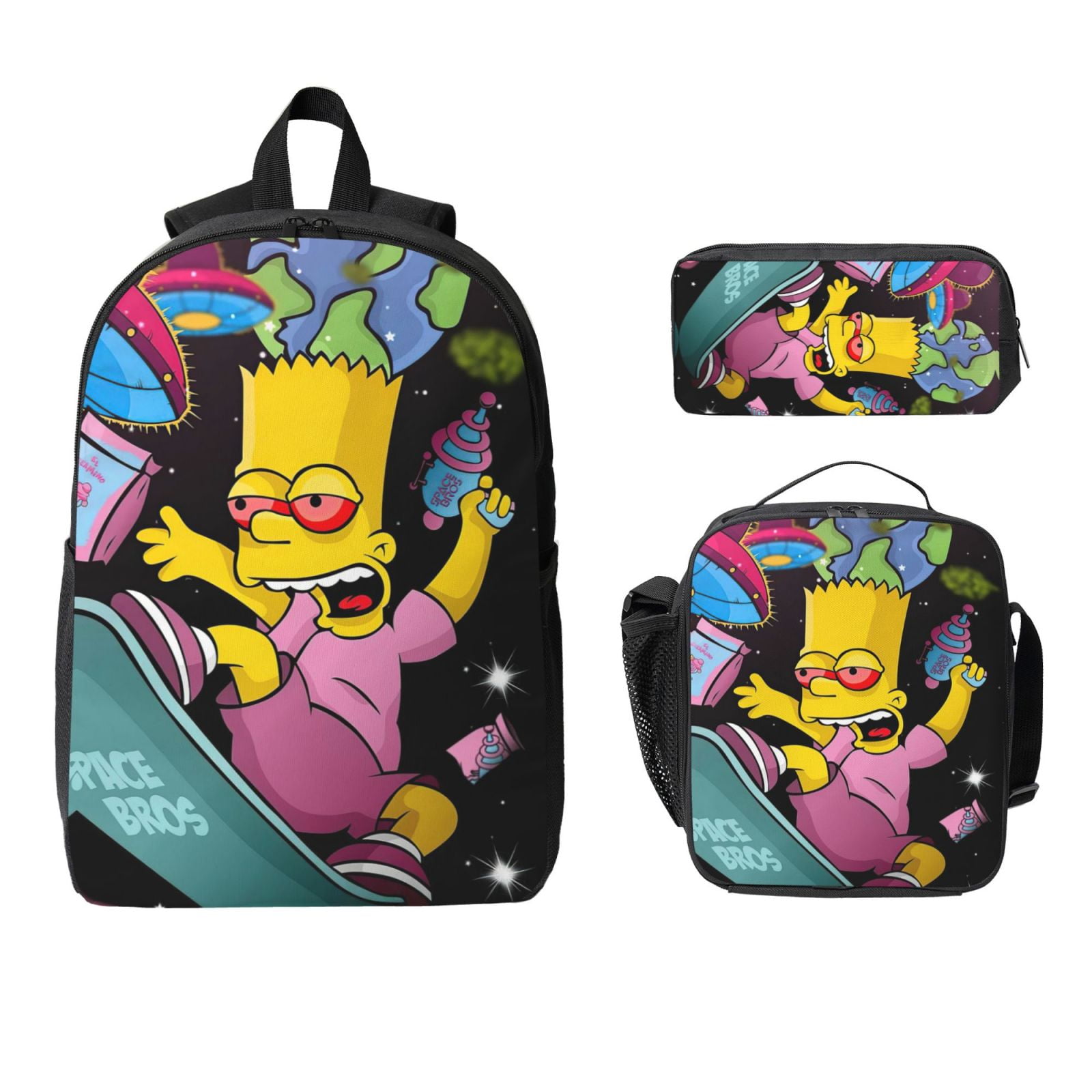 3 Pcs Backpacks Set Simpson Cartoon Casual Travel Bag Portable ...