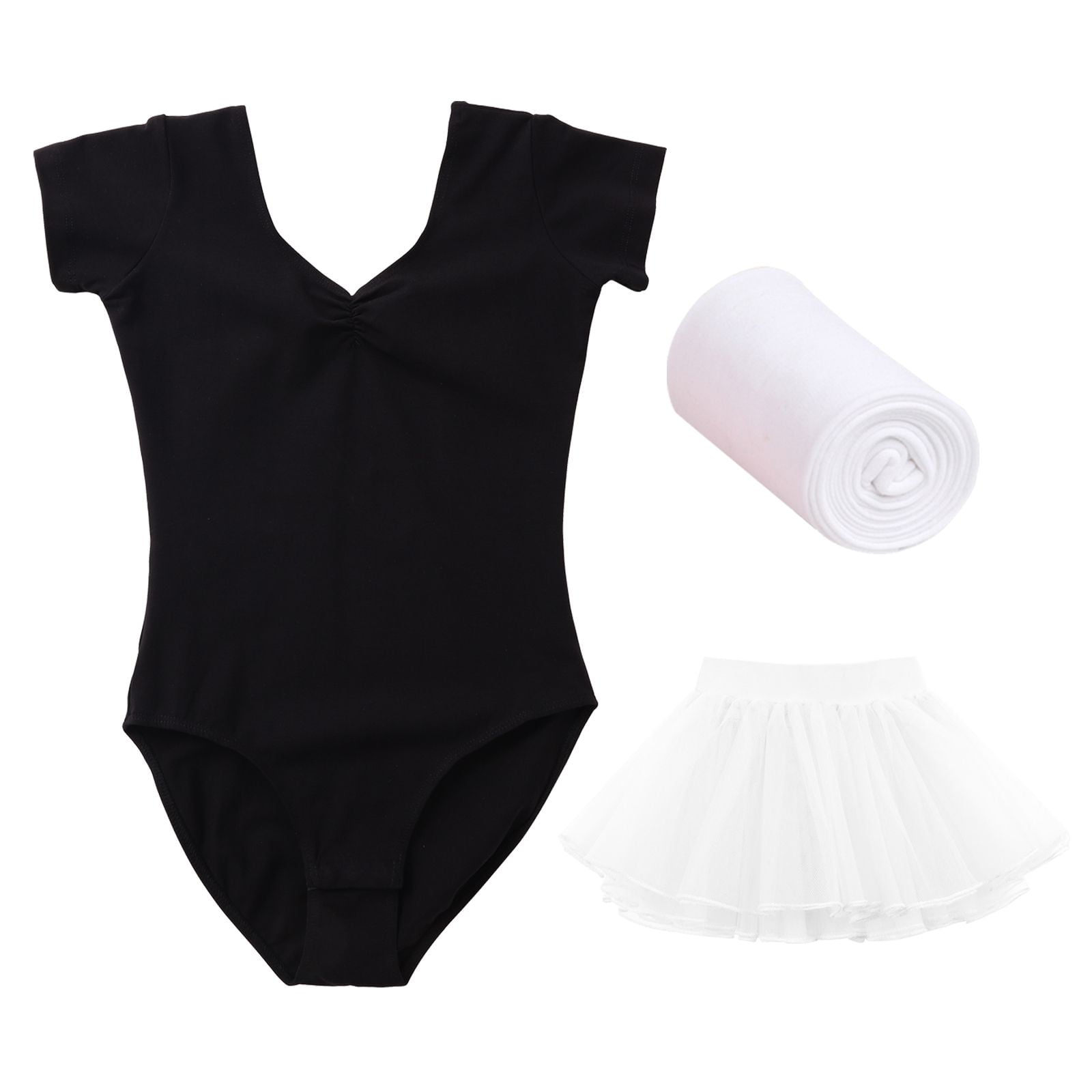 3 Pcs Ballet Leotards Toddler Dance Outfit Combo with Removable Mesh Tutu Skirt and Tights ...