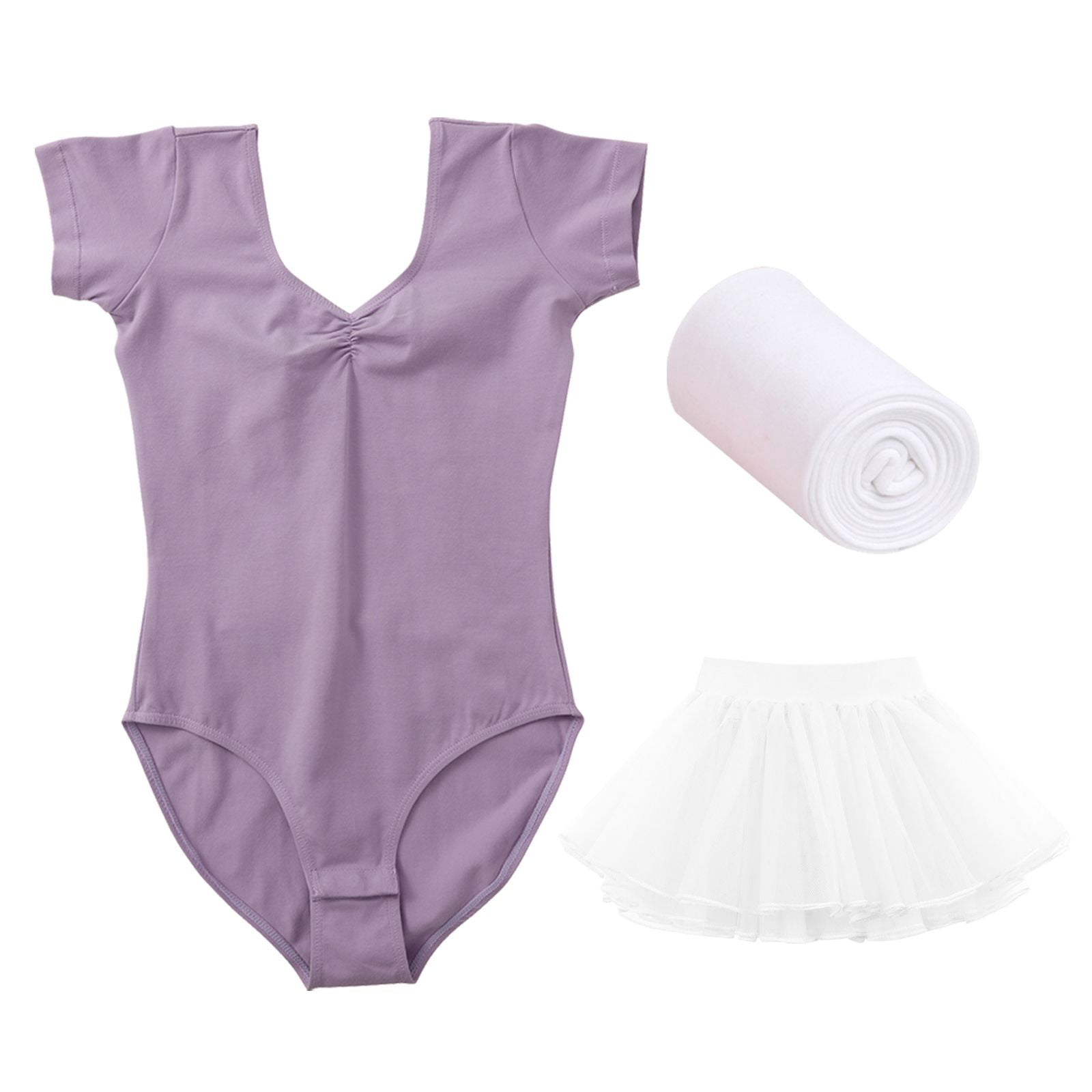 3 Pcs Ballet Leotards Toddler Dance Outfit Combo with Removable Mesh Tutu Skirt and Tights ...