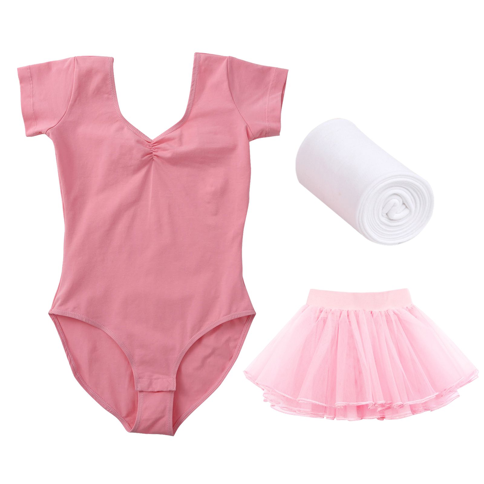 3 Pcs Ballet Leotards Toddler Dance Outfit Combo with Removable Mesh Tutu Skirt and Tights ...
