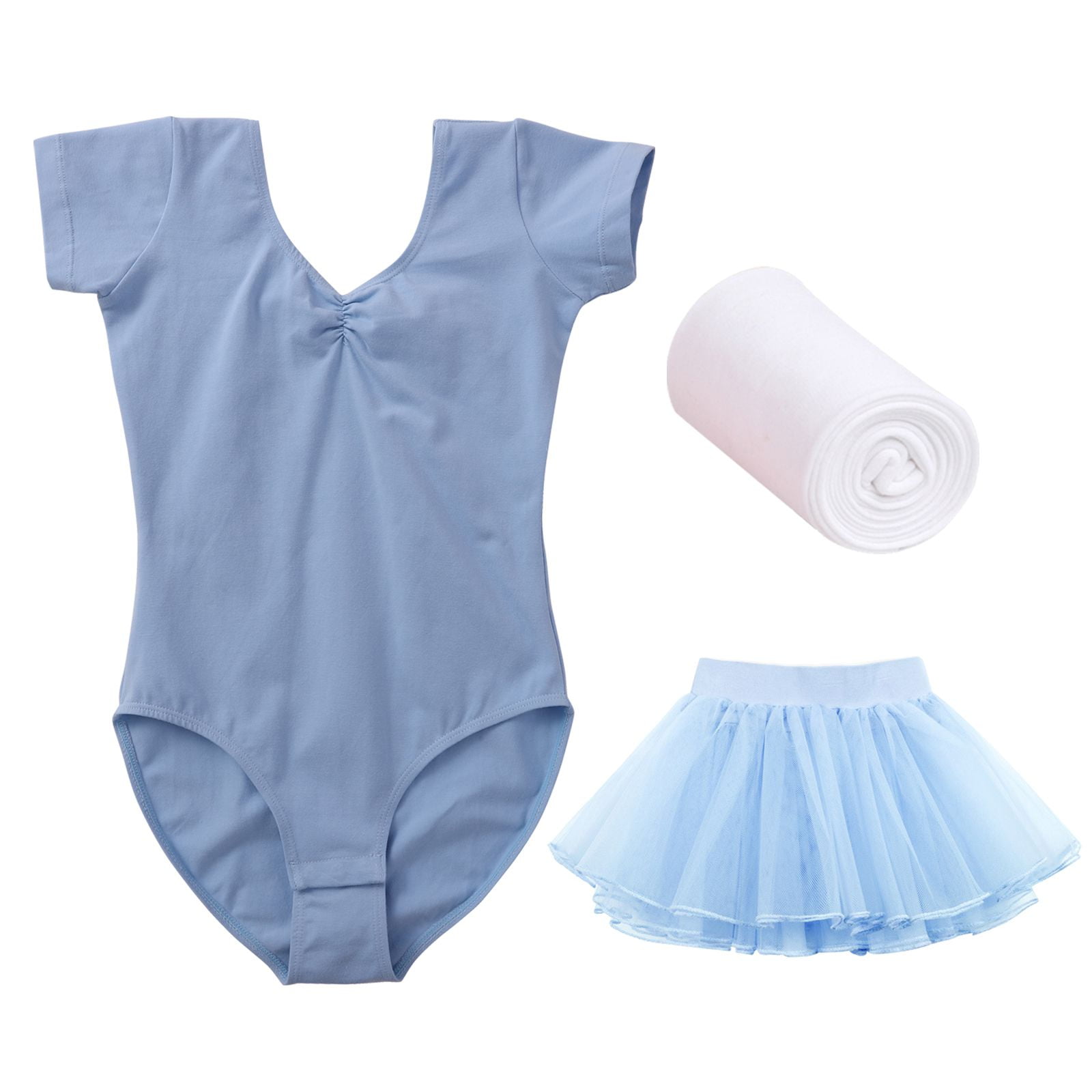 3 Pcs Ballet Leotards Toddler Dance Outfit Combo with Removable Mesh Tutu Skirt and Tights ...