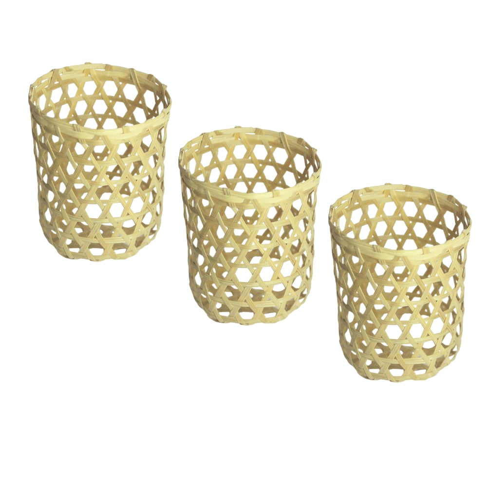 3 Pcs Bamboo Candlestick Base Gold Decor Vase Weaving - Walmart.com