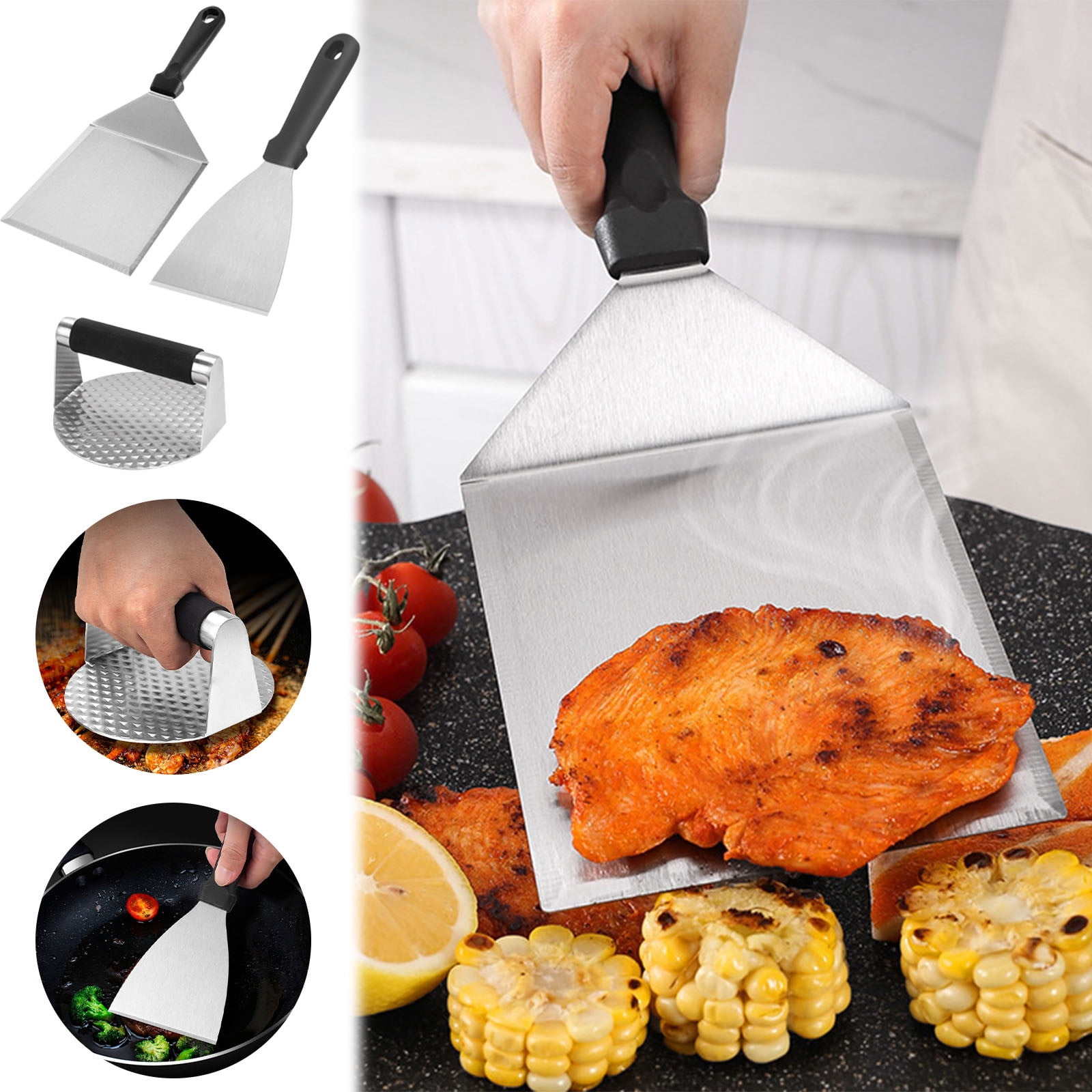 3 Pcs Barbecue Smash Burger Set,Stainless Steel Burger Press, Including ...