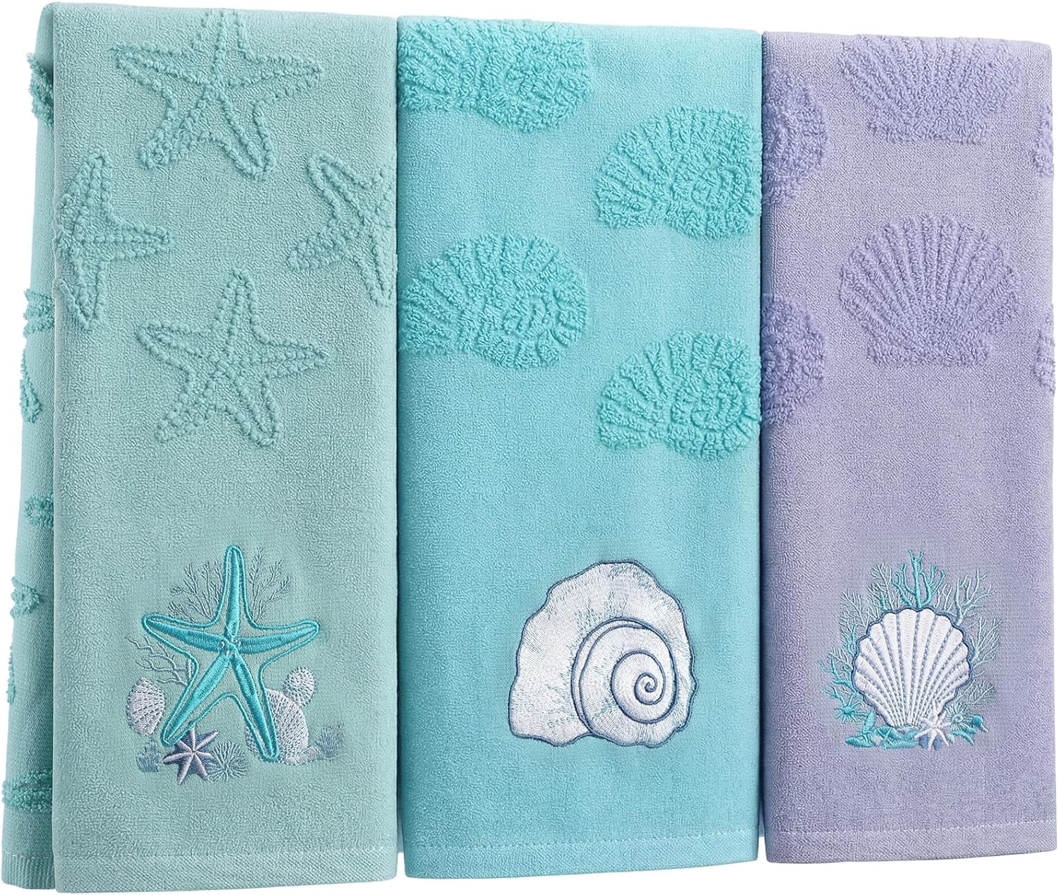 3 Pcs Beach Hand Towels for Bathroom 100% Cotton Coastal Jacquard ...