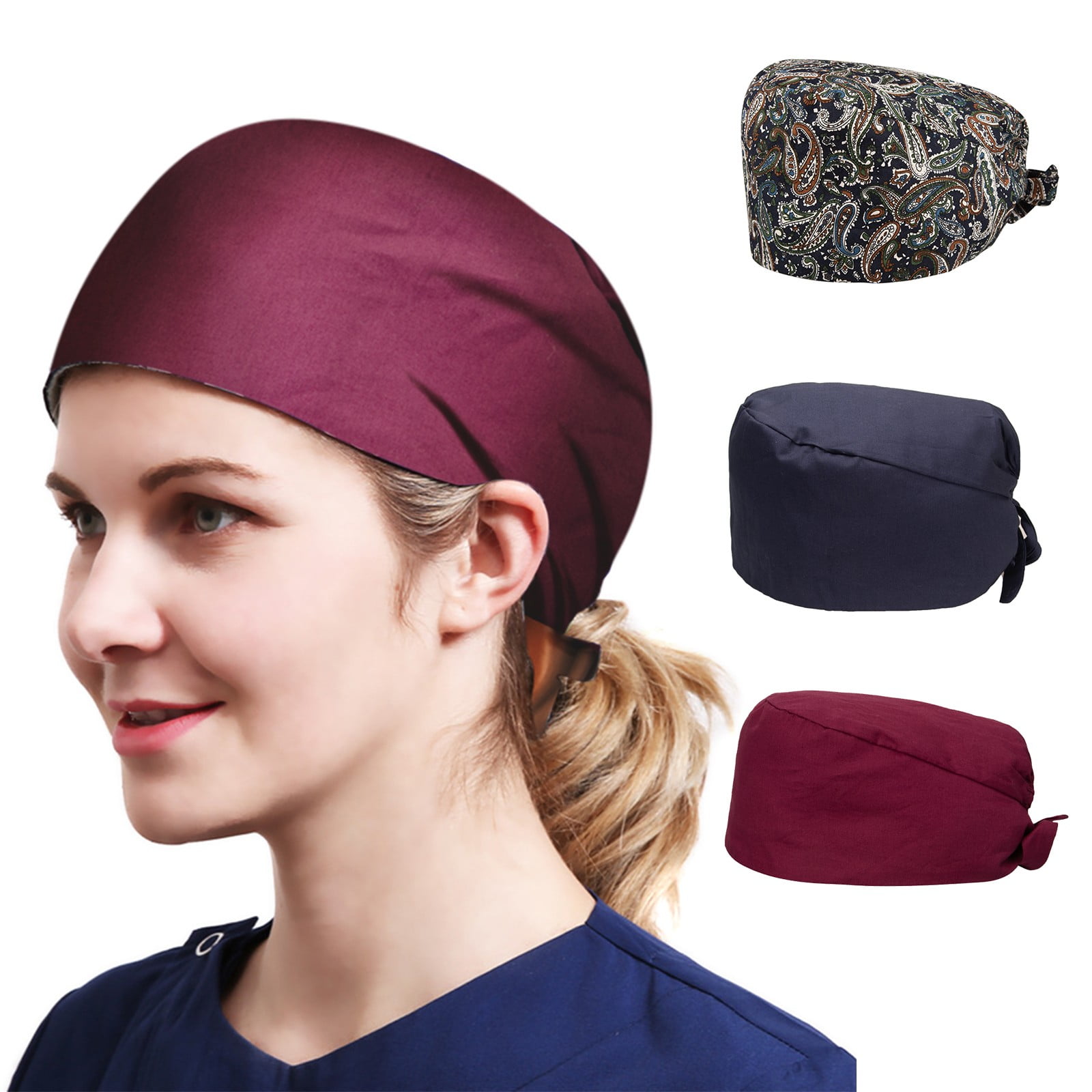 3 Pcs Beanies Working Cap Sweatband Cotton Turban Cap Tie Back ...