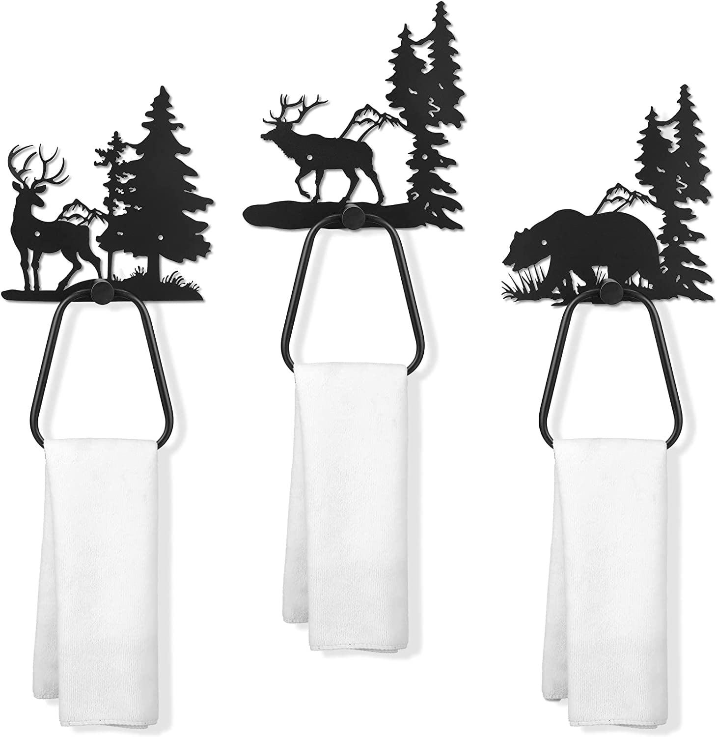 3 Pcs Bear Towel Holder Rustic Towel Racks Cabin Bathroom Decor Black ...