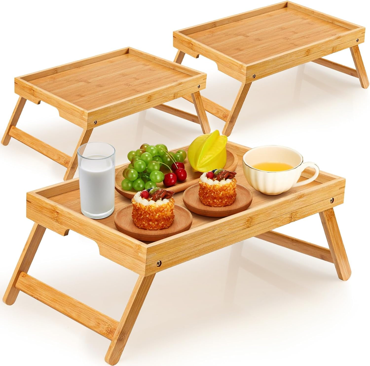 3 Pcs Bed Tray Table with Legs 16 x 11.5 Inch Wooden Breakfast Tray Lap ...