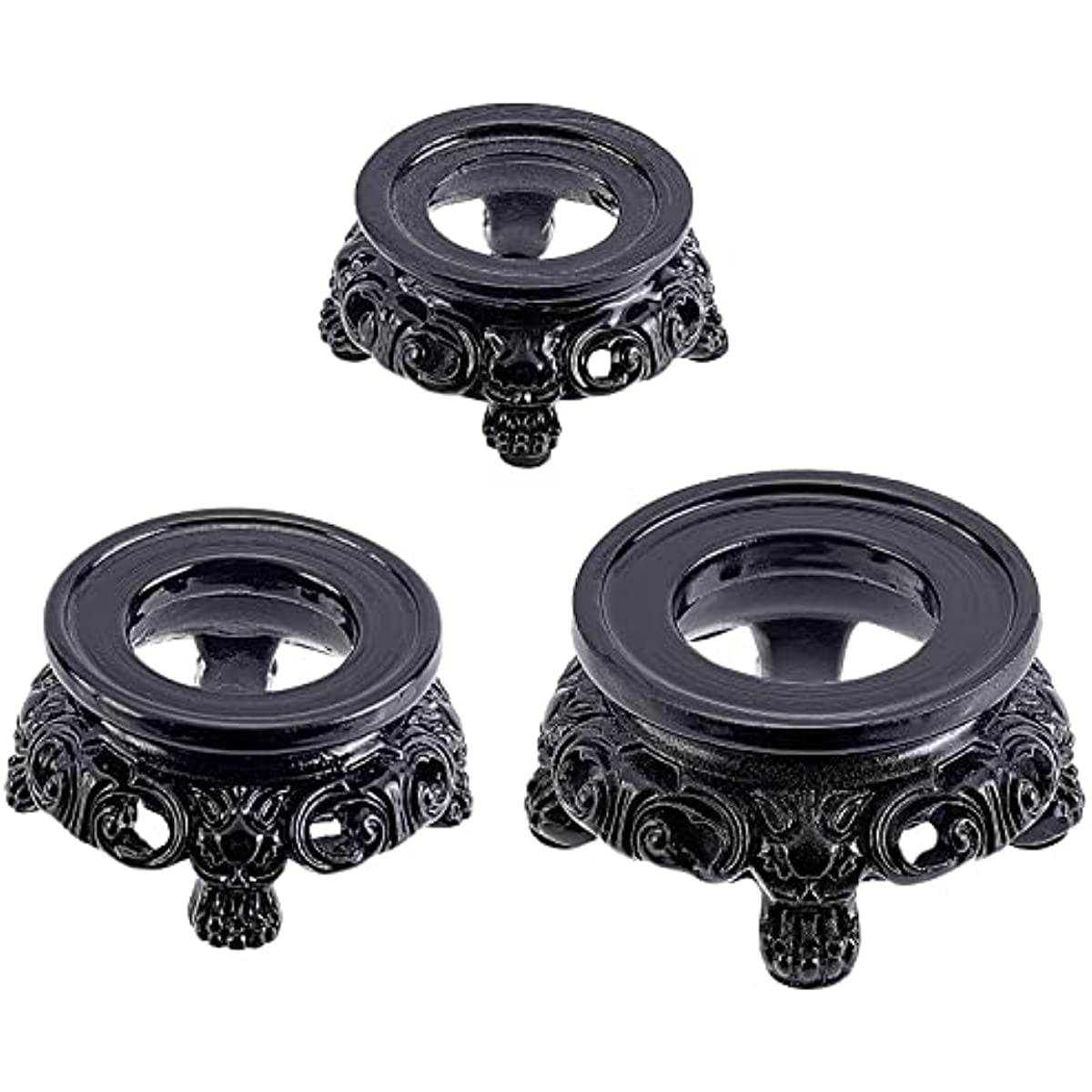 3 Pcs Black Crystal Ball Display Stand Pedestal 3 Size Small Resin ...