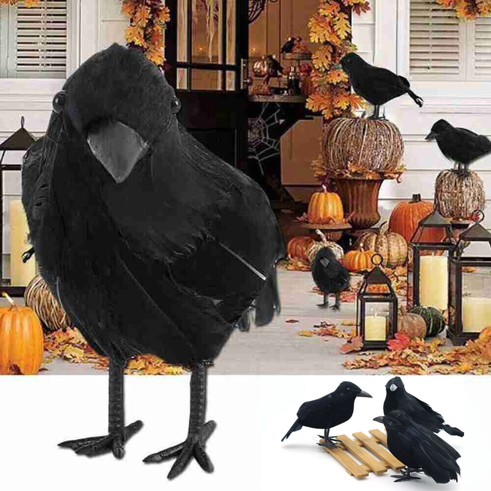 3 Pcs Black Halloween Crow Decor, Realistic Crow Raven Decoration ...