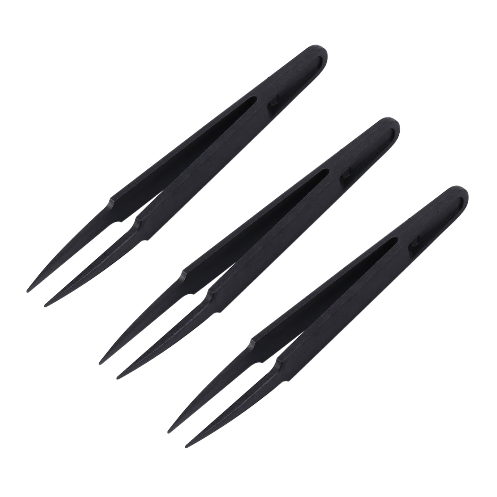 3 Pcs Black Plastic Electronic Pointy Tip Anti-static Tweezers ...