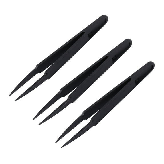 3 Pcs Black Plastic Electronic Pointy Tip Anti-static Tweezers ...