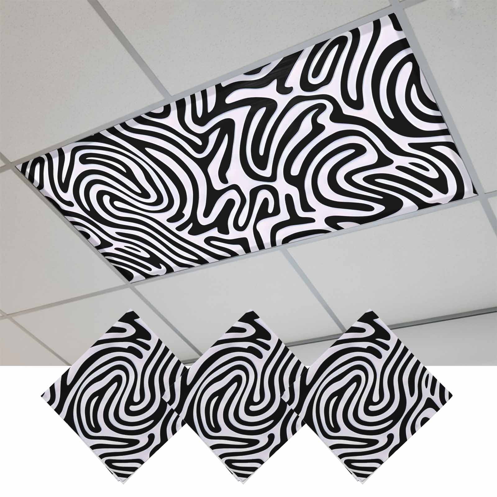 3 Pcs Black Swirling Lines Fluorescent Light Covers Curves Waves Modern ...