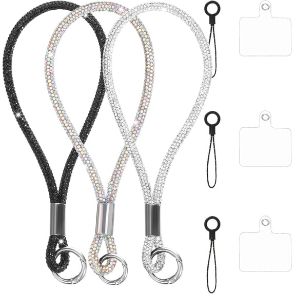 3 Pcs Bling Rhinestone Phone Wrist Strap Full Diamond Pendant Keychain ...
