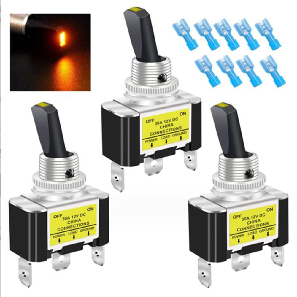 3 Pcs Blue LED 12V 30A Car Boat ON/OFF Round Waterproof Rocker Toggle ...
