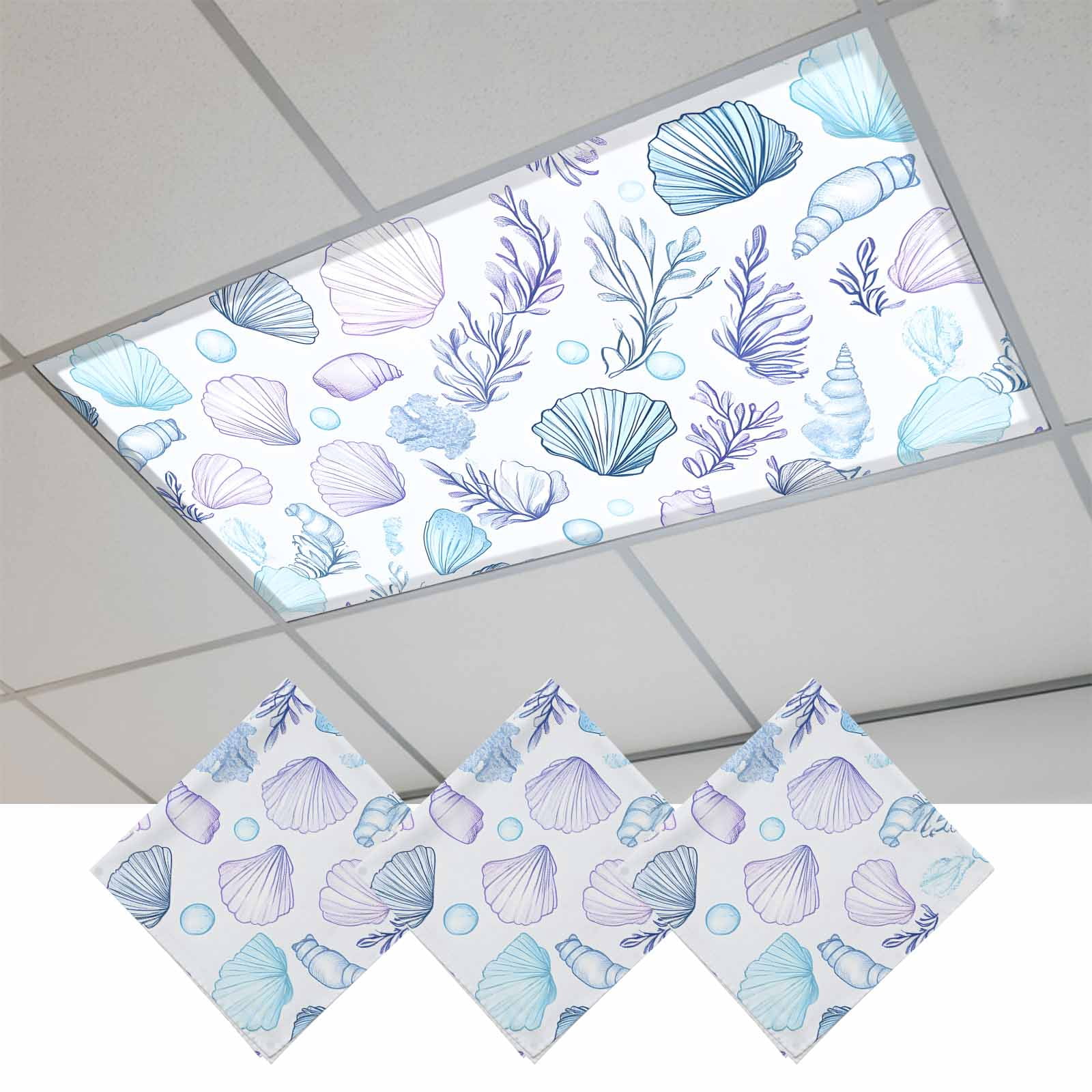3 Pcs Blue Shell Fluorescent Light Covers Conch Purple Coral Bubble ...