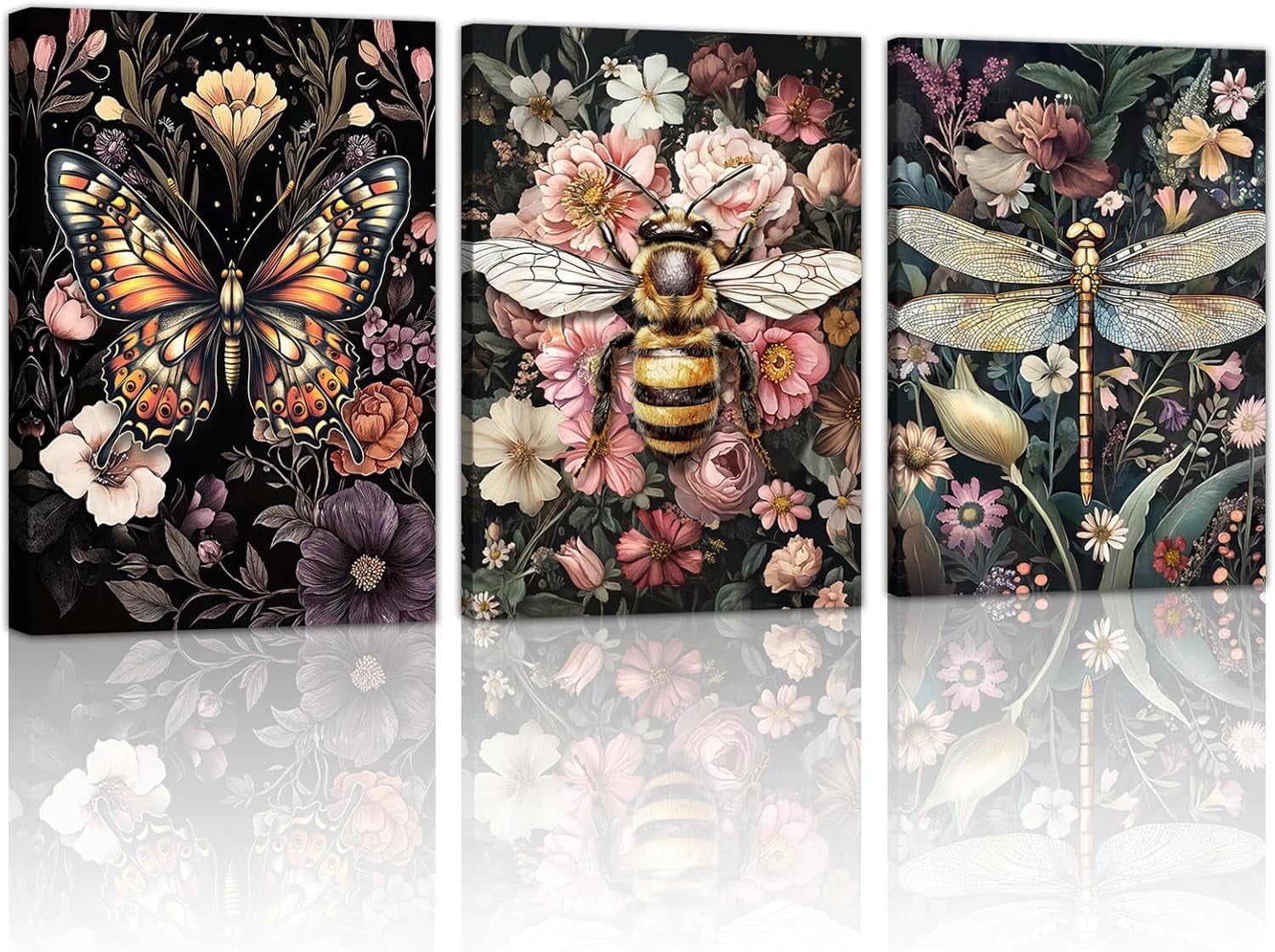 3 Pcs Boho Canvas Wall Art Mid Century Orange Wall Decor Nature Plants ...