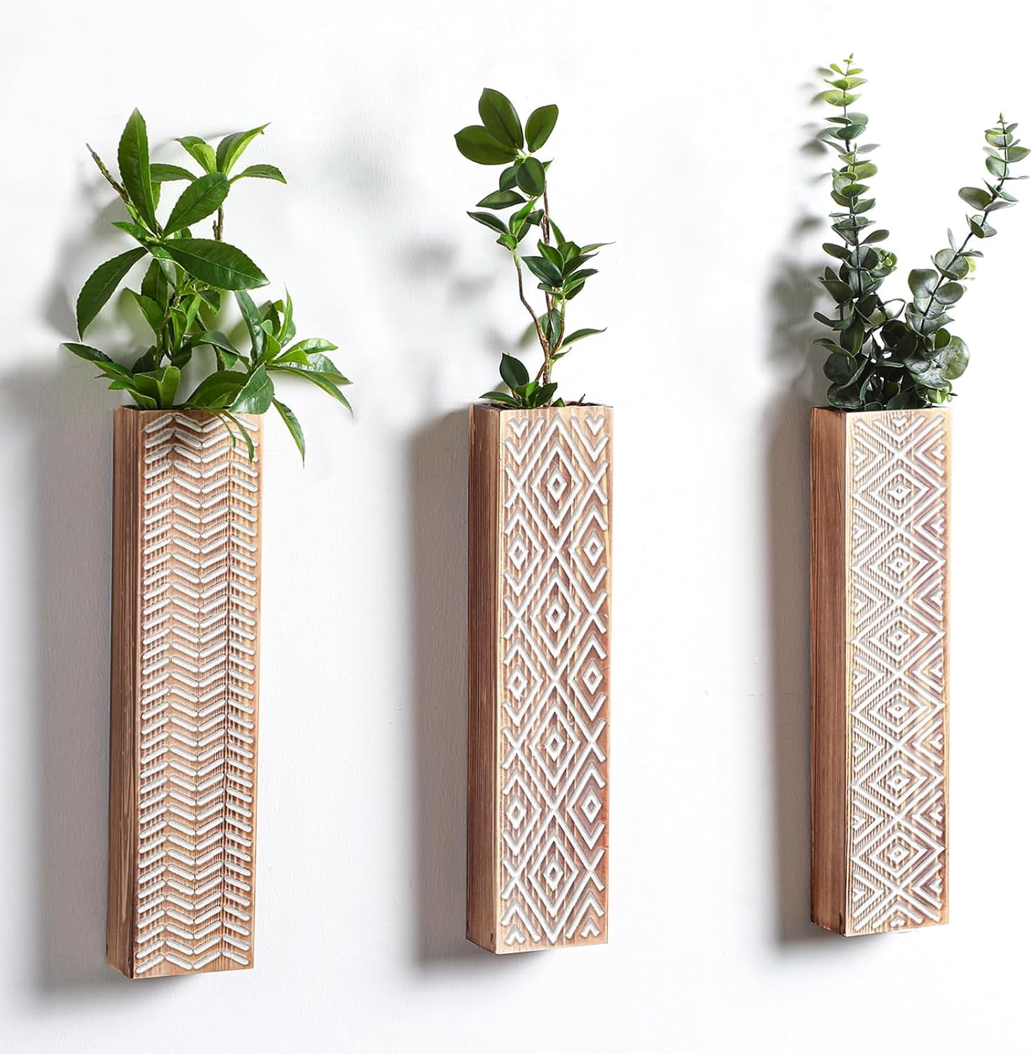 3 Pcs Boho Wood Wall Planters Boho Geometric Hanging Planter Wood Wall ...