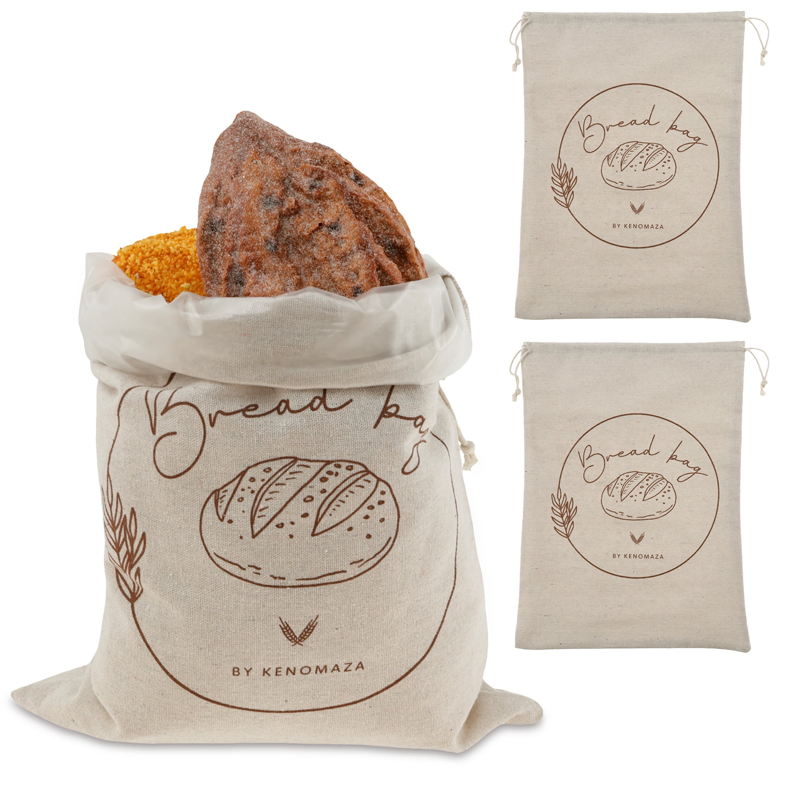 3 Pcs Bread Bags with Drawstring and TPU Lining Reusable Bread Storage ...