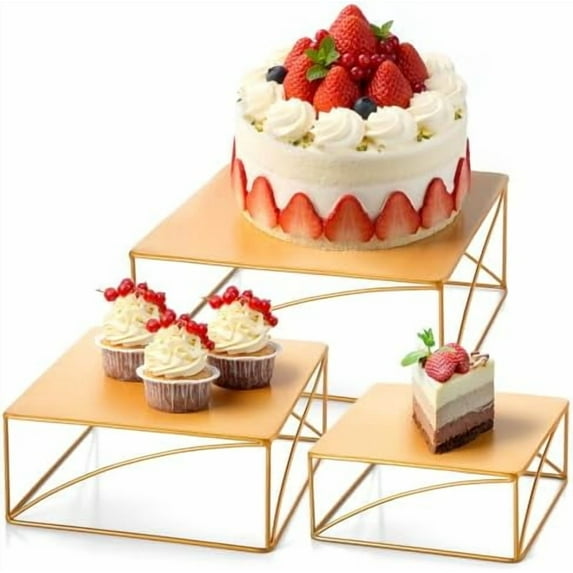 3 Pcs Buffet Riser Set 8" 10" 12" Gold Cake Stand, Metal Display ...