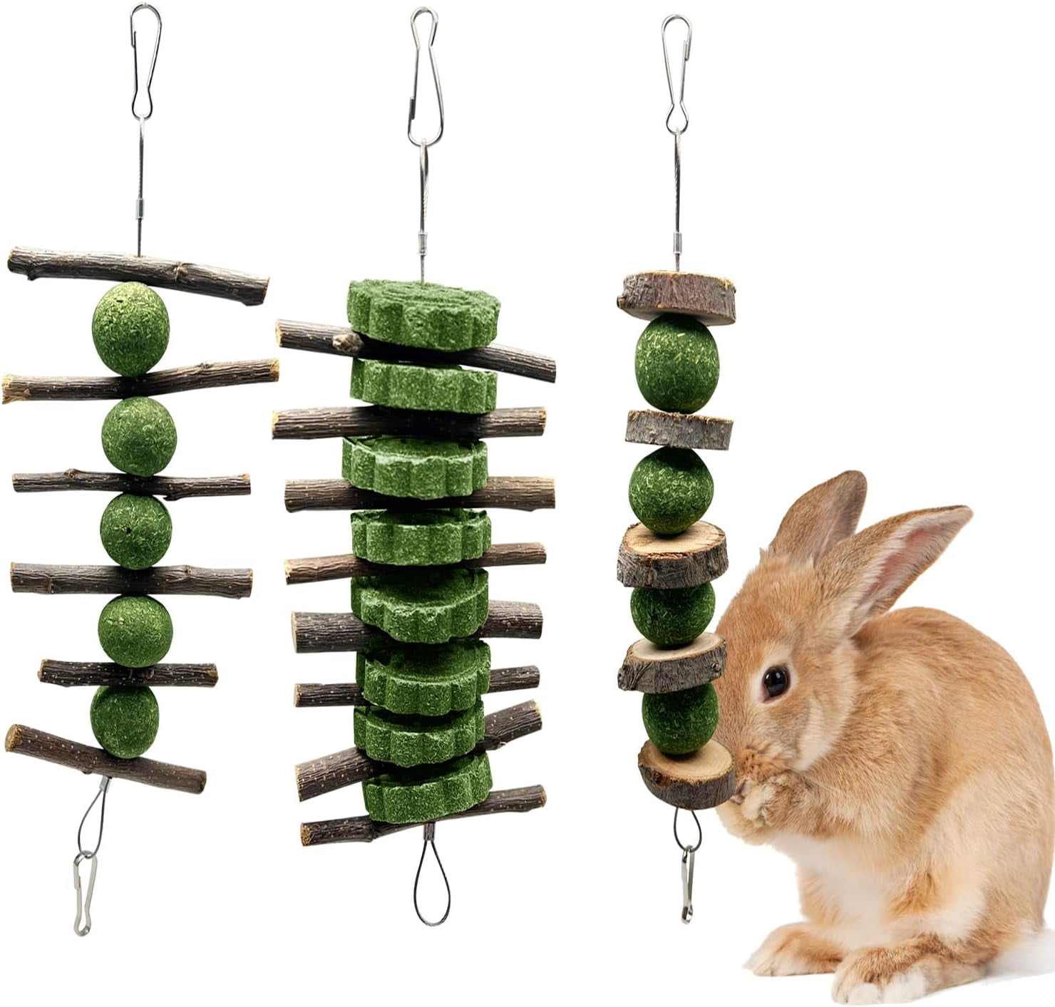 3 Pcs Bunny Teeth Grinding Chew Toys, Apple Branch Chewing Sticks with ...