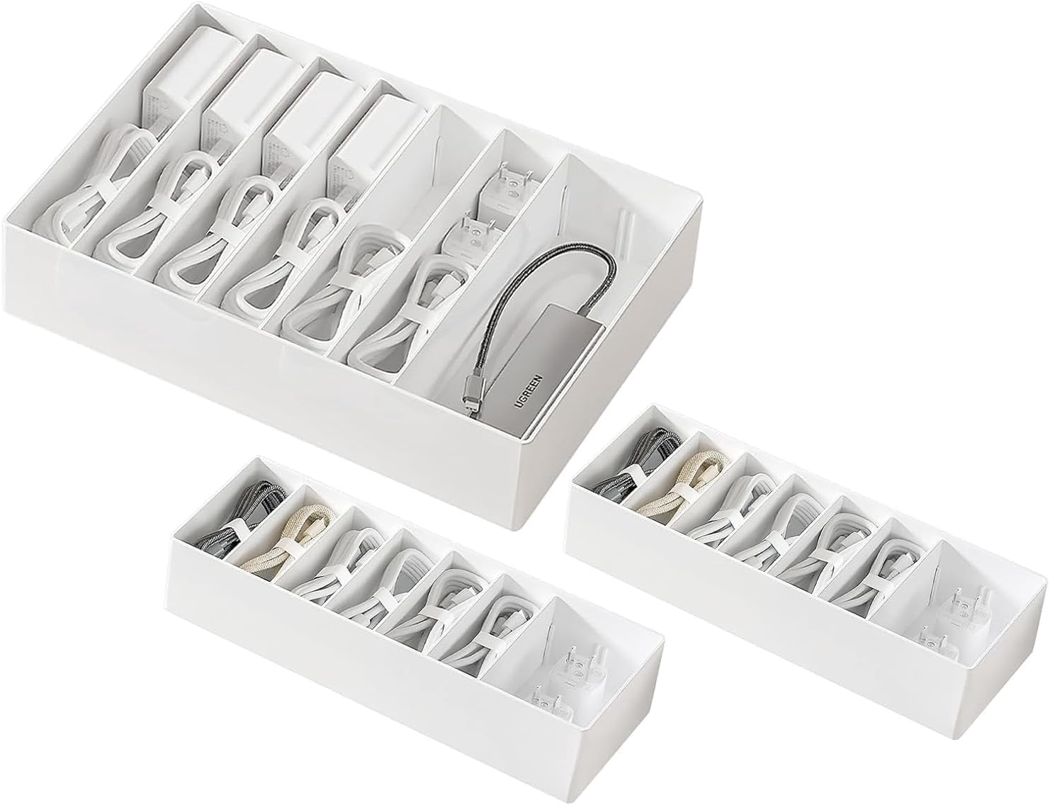 3 Pcs Cable Organizer Box with Wire Ties, Plastic Cord Charger Storage ...