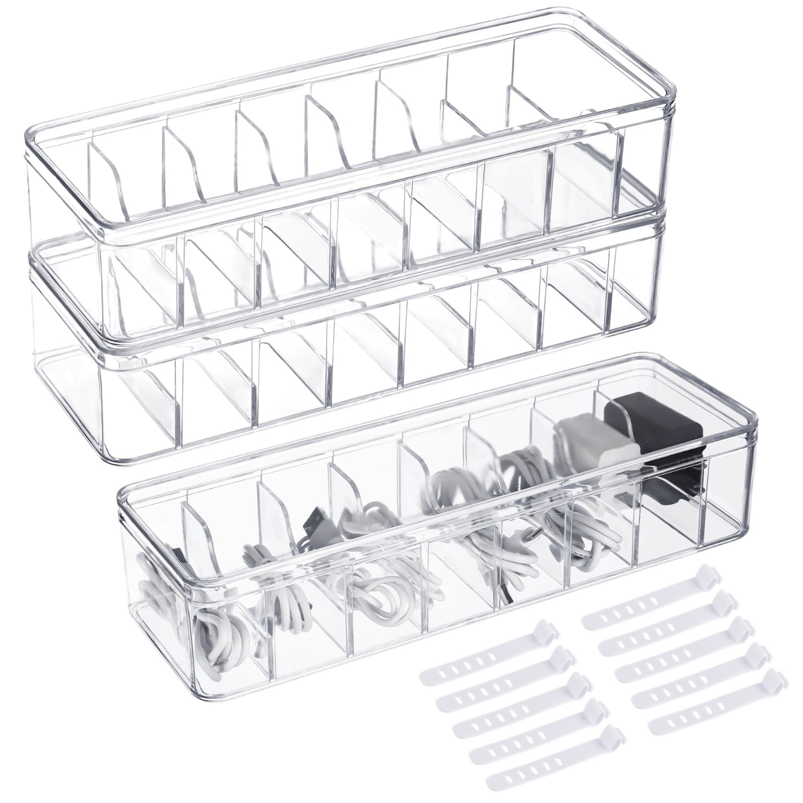 3 Pcs Cable Storage Organizers, Clear Cord Organizer Boxes with Lids ...