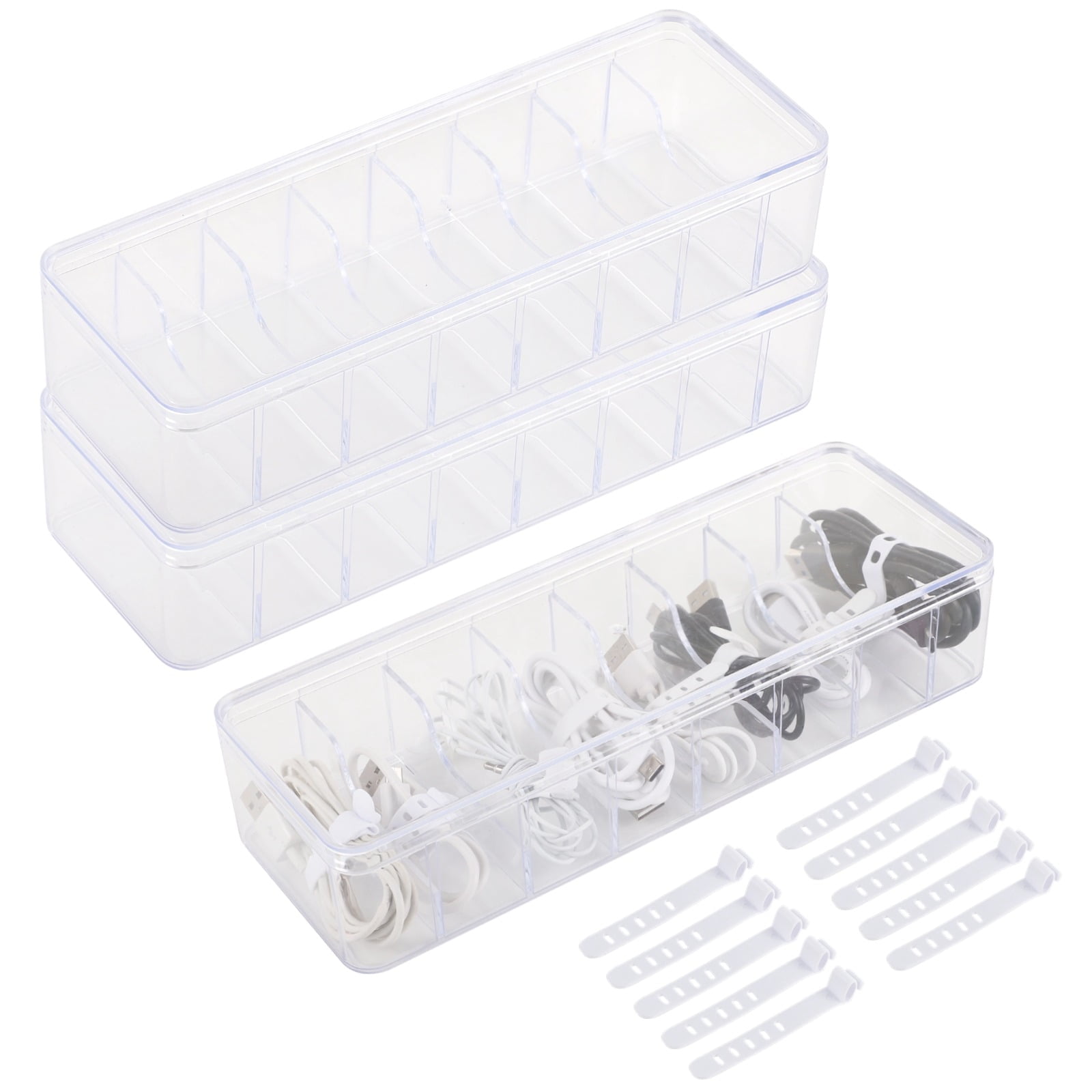 3 Pcs Cable Storage Organizers, Clear Cord Organizer Boxes with Lids ...
