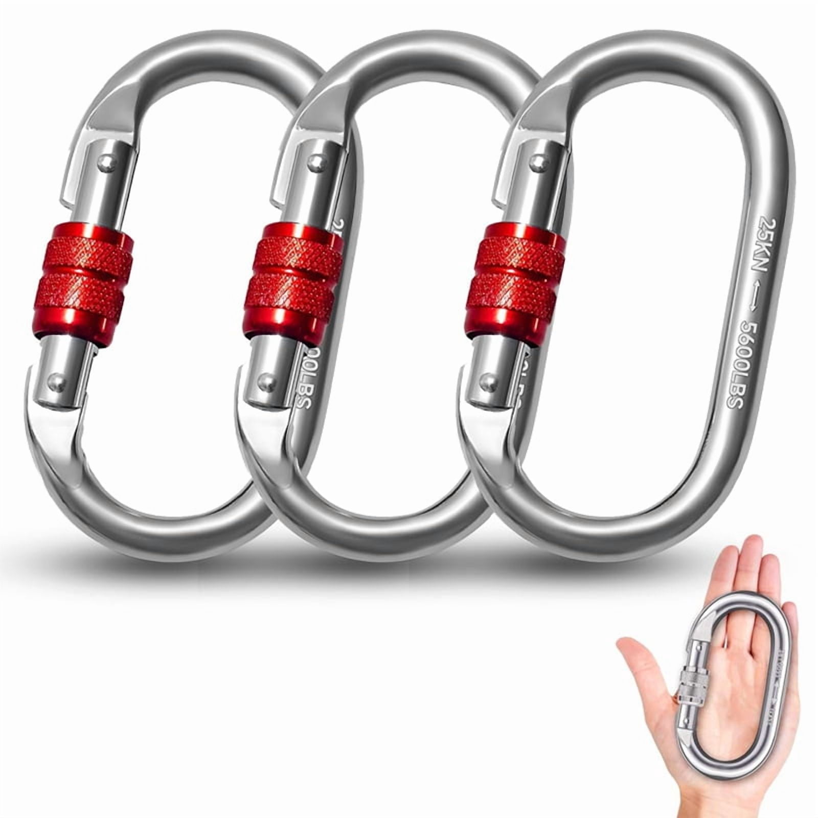 3 Pcs Carabiner Hooks,Large 25 KN, Heavy Duty Safety Carabiner ...