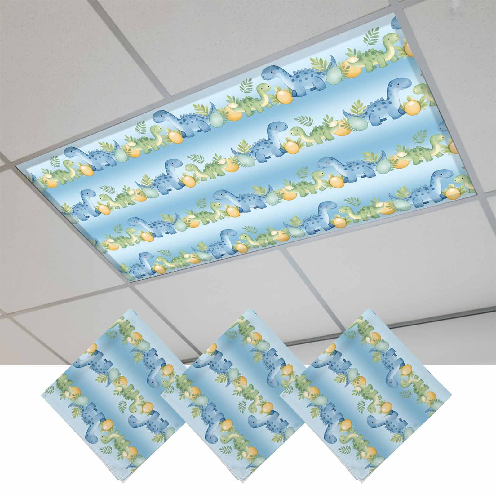3 Pcs Cartoon Dinosaur Fluorescent Light Covers Modern Blue Green ...