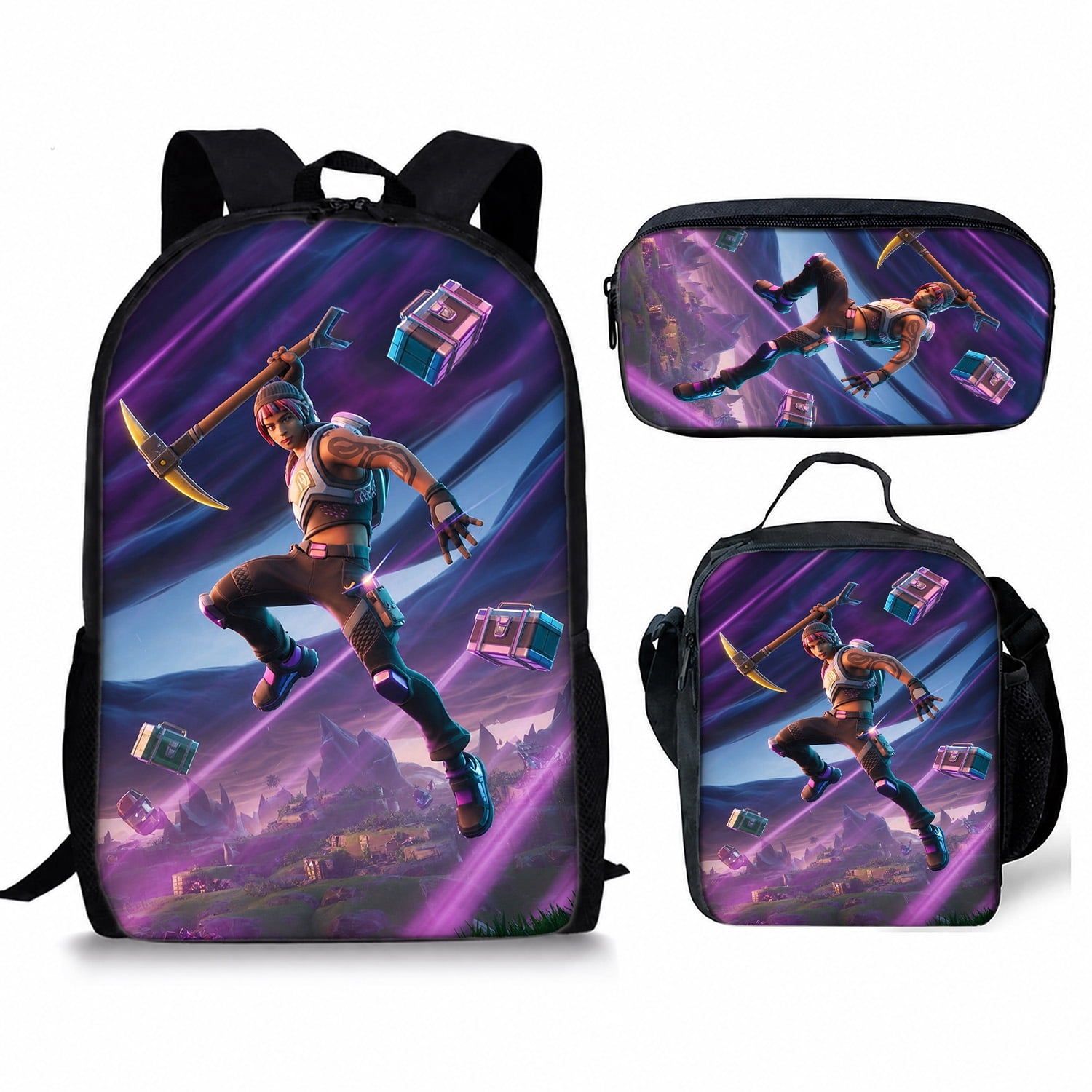3-Pcs Cartoon Game Backpack Set 3D Print Oxford Cloth Multi Travel Bag ...
