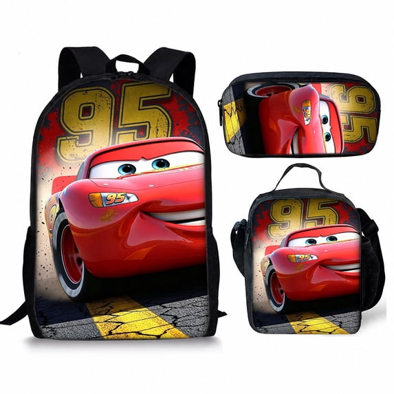 3-Pcs Cartoon Racing Cars Schoolbag with Lunch Box Pencil Case Set, 17 ...