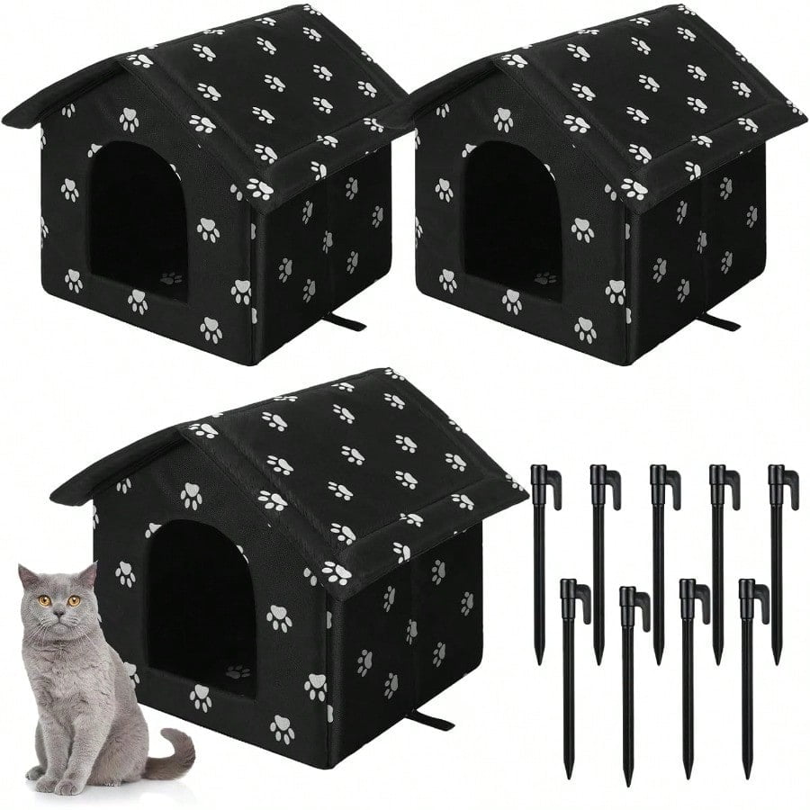 3 Pcs Cat Houses for Outdoor Stray Cats Shelter Weatherproof Outside ...