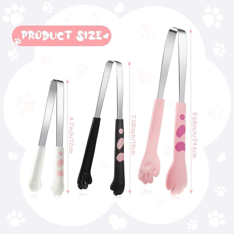 3 Pcs Cat Paw Tongs Kawaii Food Stainless Steel Kitchen Tongs Cute ...
