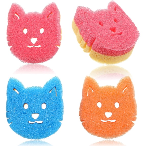 3 Pcs Cat Scrub Sponge Dual Sided Multi Functional Cute Dish Scrubber ...