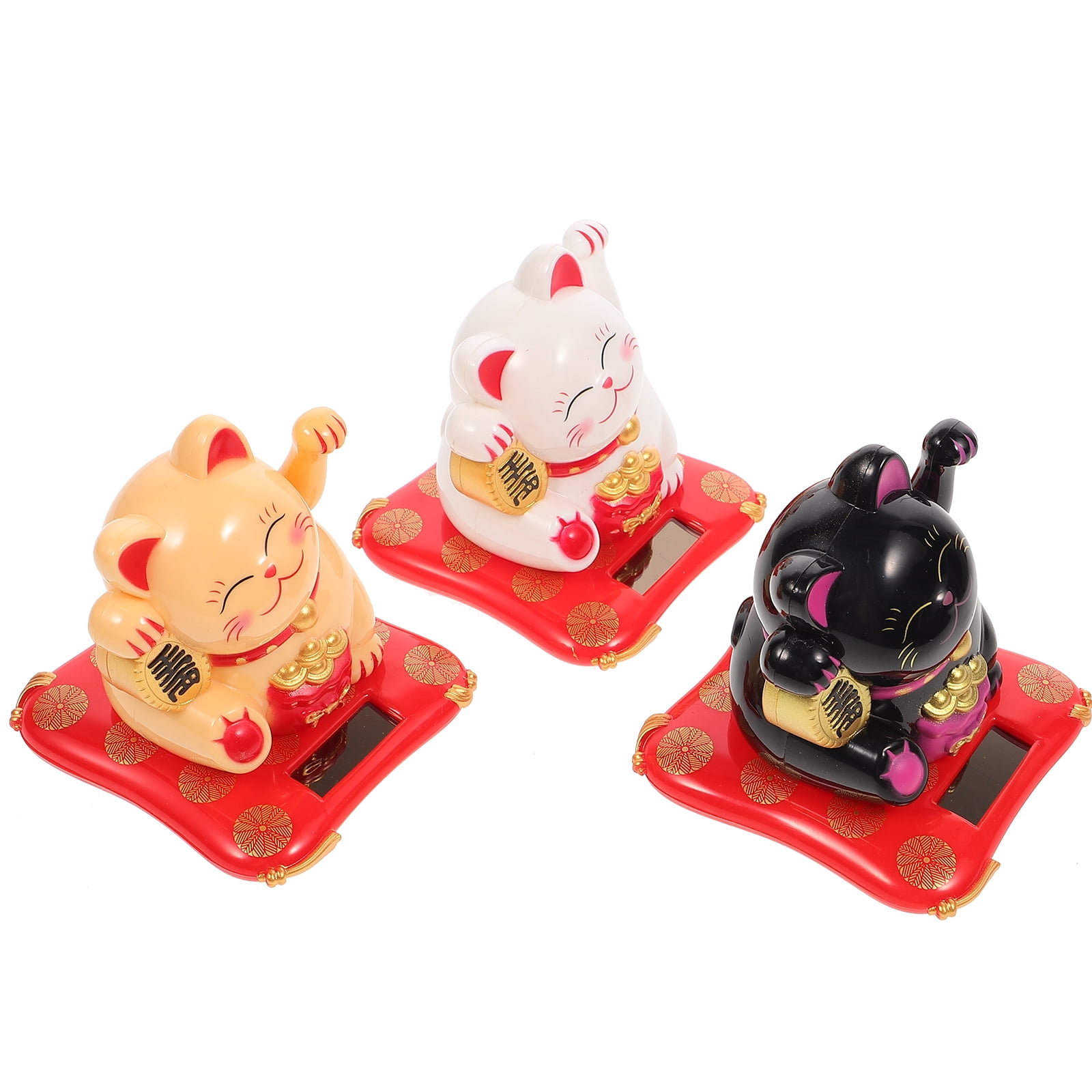 3 Pcs Cat Toy Waving Ornaments Maneki Neko Solar Powered Crafts ...