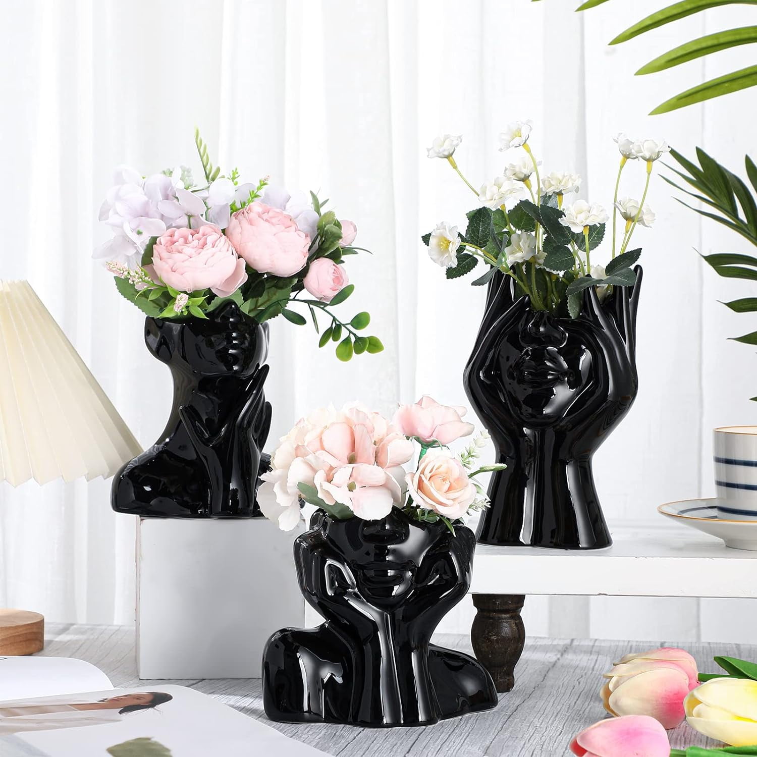 3 Pcs Ceramic Face Vase Female Form Flower Modern Body Vase for Decor ...