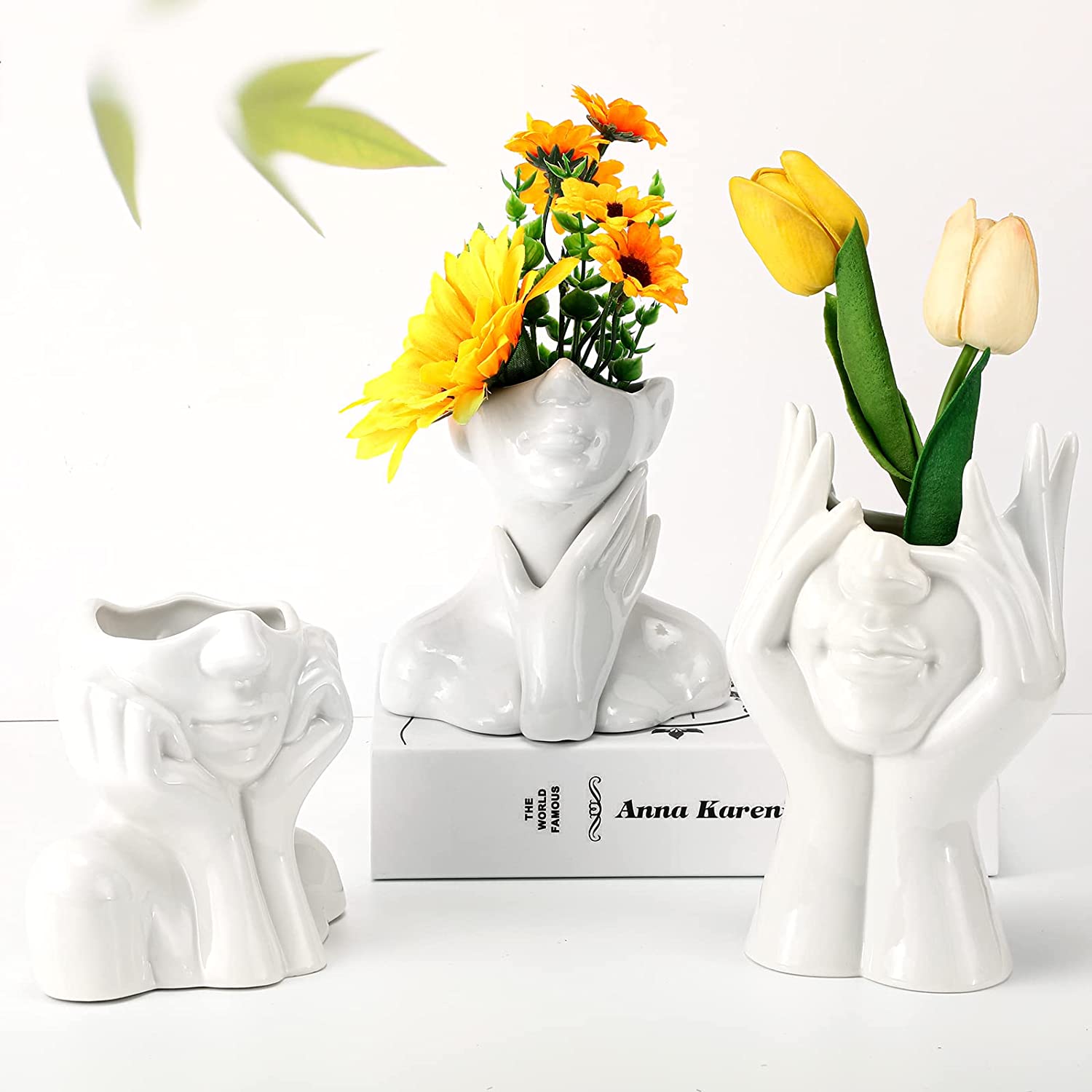 3 Pcs Ceramic Face Vase Female Form Flower Modern Body Vase for Decor ...