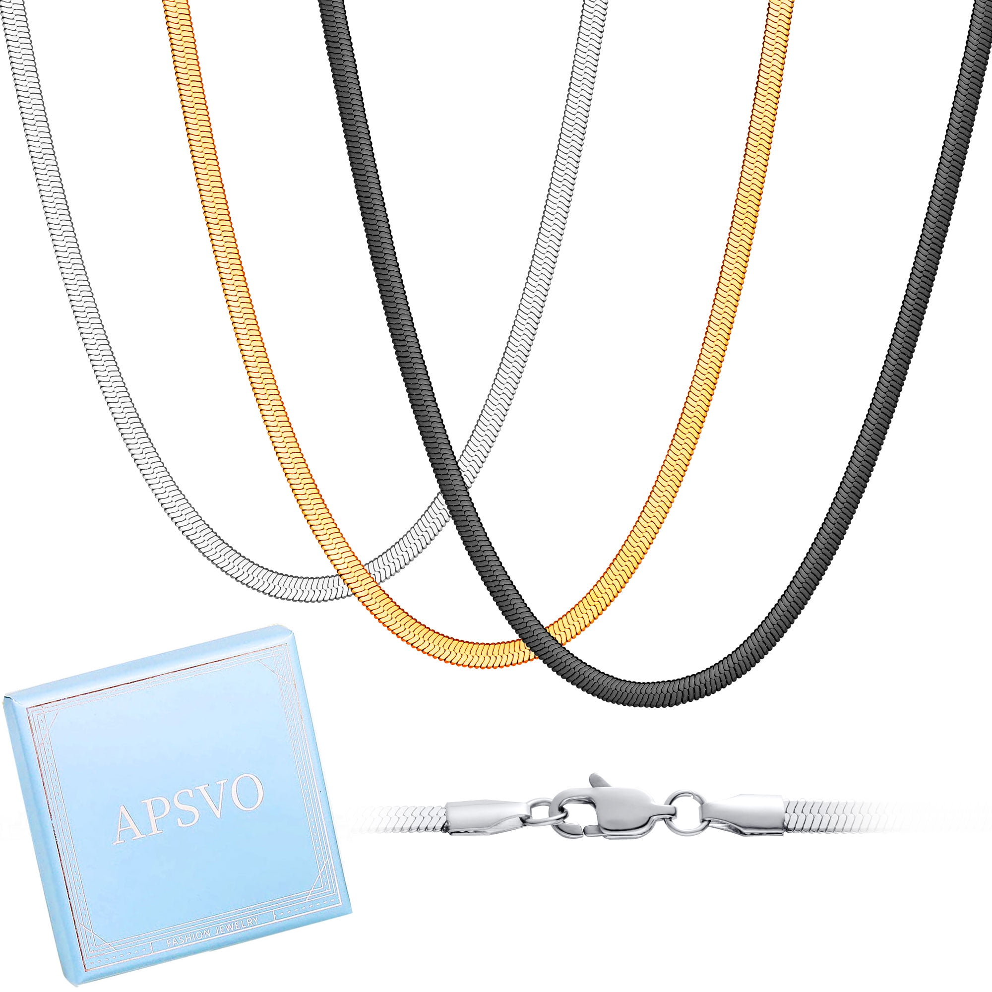 APSVO 3 Pcs Chain Necklace for Men Women 5mm Stainless Steel Silver ...