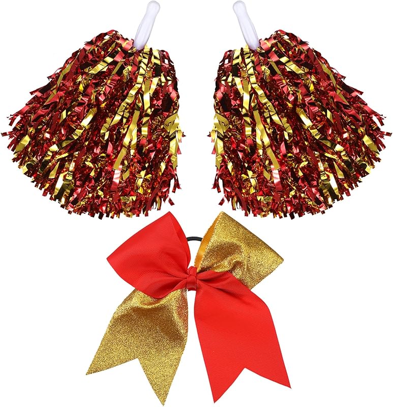 3 Pcs Cheerleading Pom Poms and Large Cheerleader Hair Bow Foil Pompoms ...