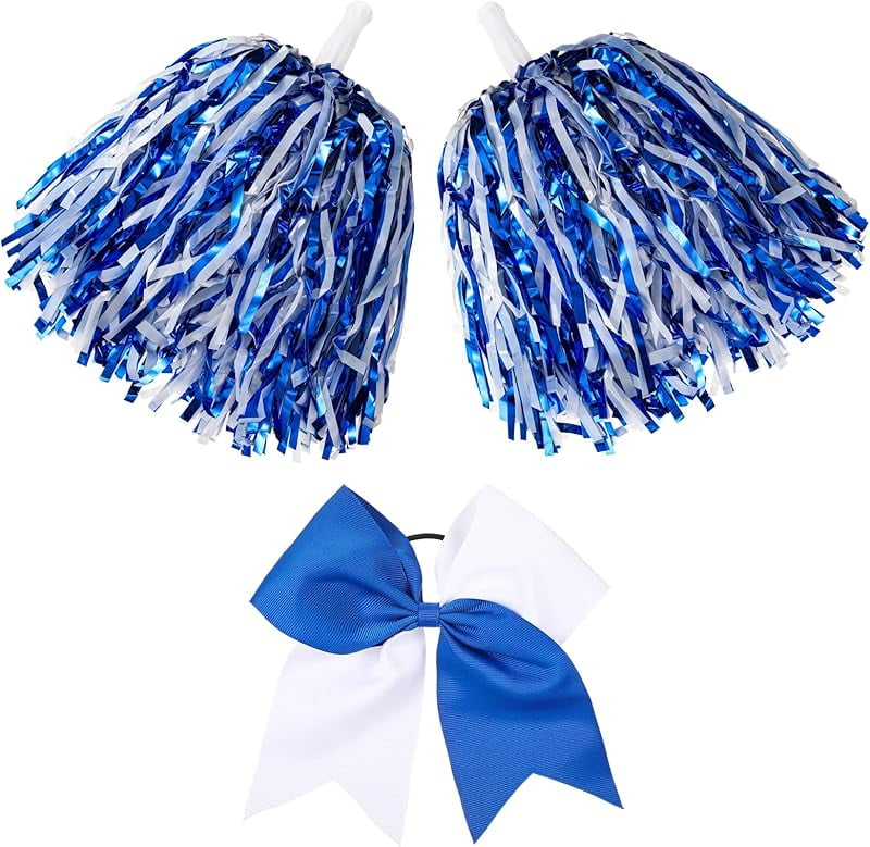 3 Pcs Cheerleading Pom Poms and Large Cheerleader Hair Bow Foil Pompoms ...