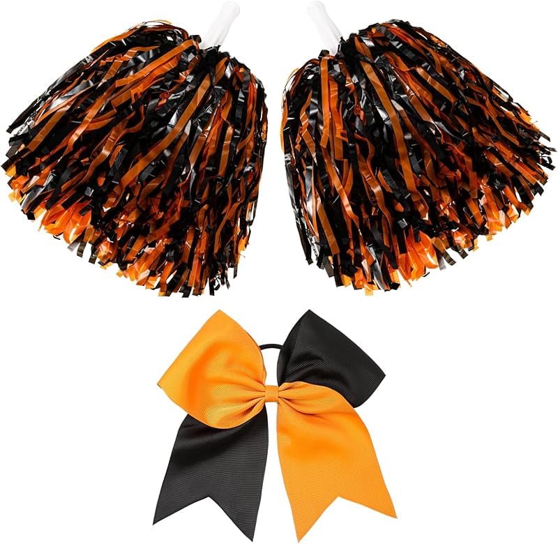 3 Pcs Cheerleading Pom Poms and Large Cheerleader Hair Bow Foil Pompoms ...