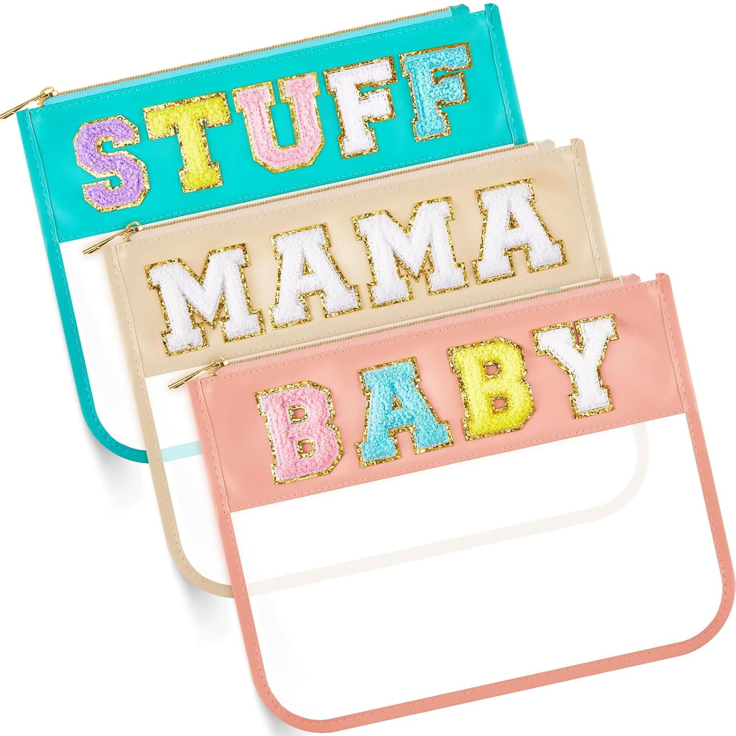 3 Pcs Chenille Letter Zipper Pouch for Travel Clear Snack Bags ...