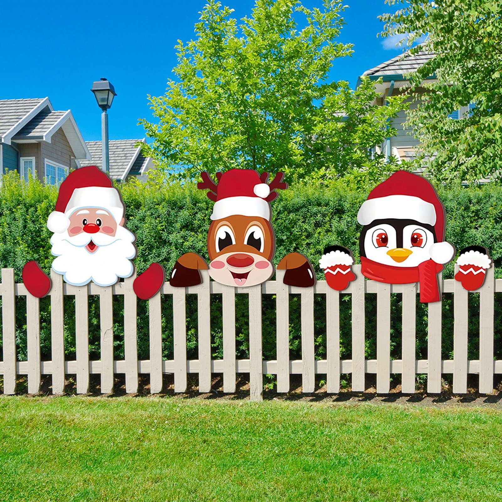 3 Pcs Christmas Fence Peeker Decorations, Cute Santa Penguin Reindeer ...