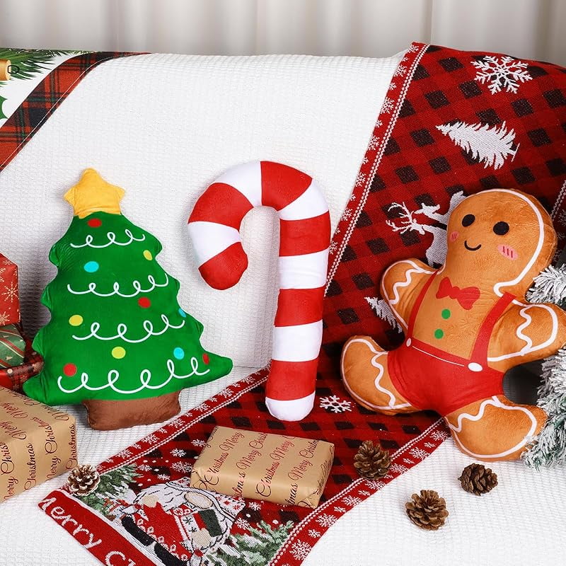 3 Pcs Christmas Gingerbread Pillows, Pink Gingerbread Man Candy Cane ...